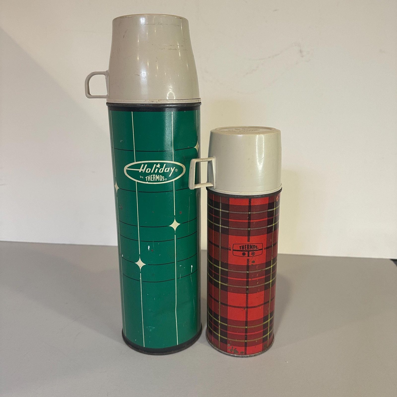 Two 1960s-1970s Retro Vintage Thermos one Plaid and one a Unique ...